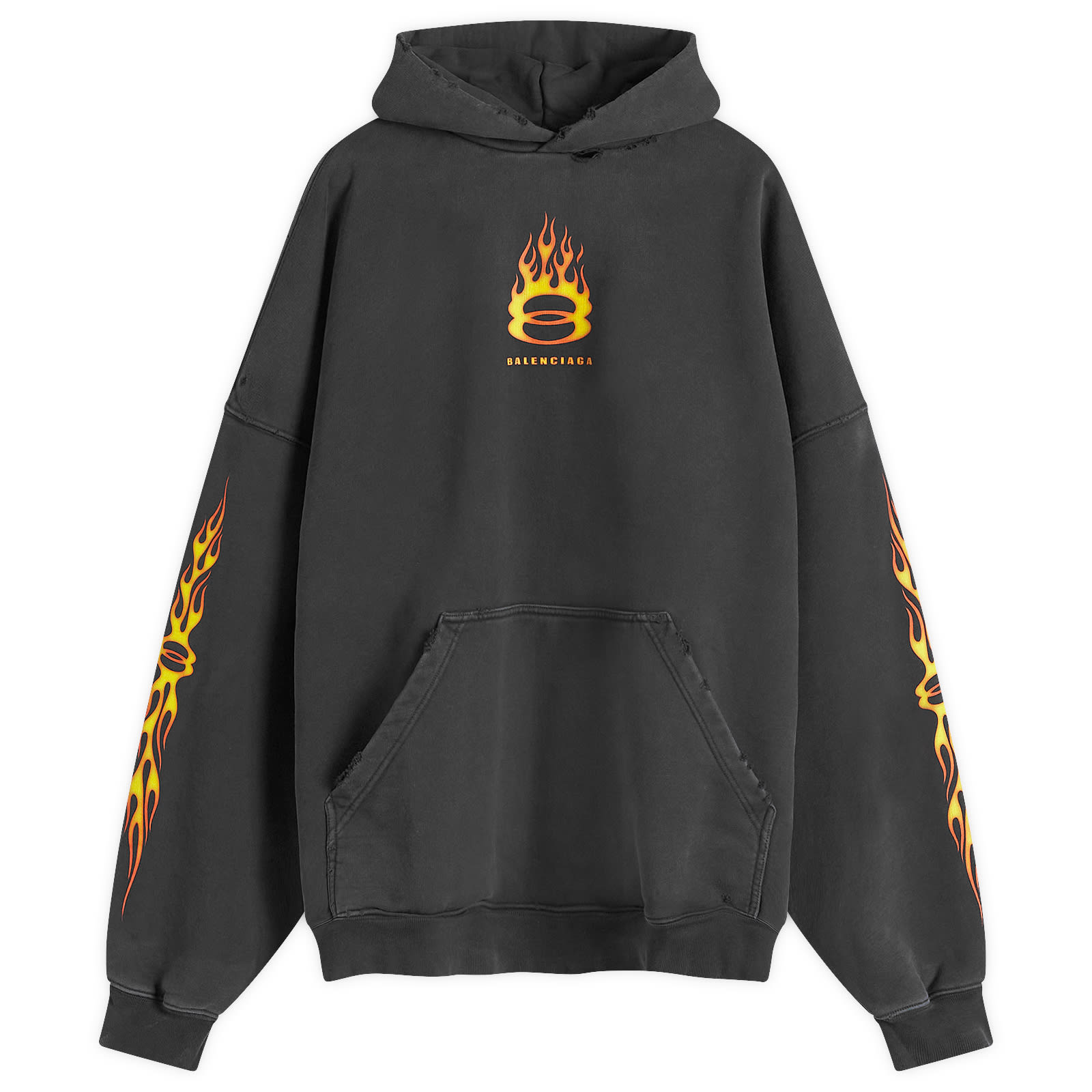 Balenciaga Oversized Flame Hoody In Washed Out Black - 40% Off